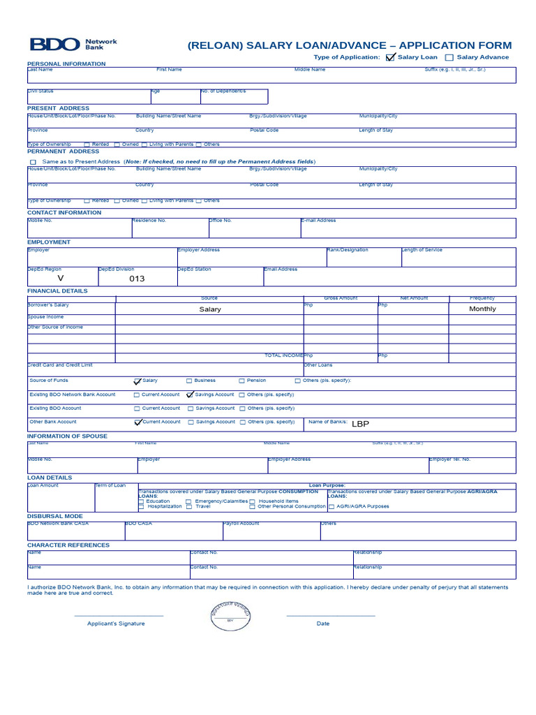 For Reloan- Version 2.2022 Salary Loan Application Form | PDF