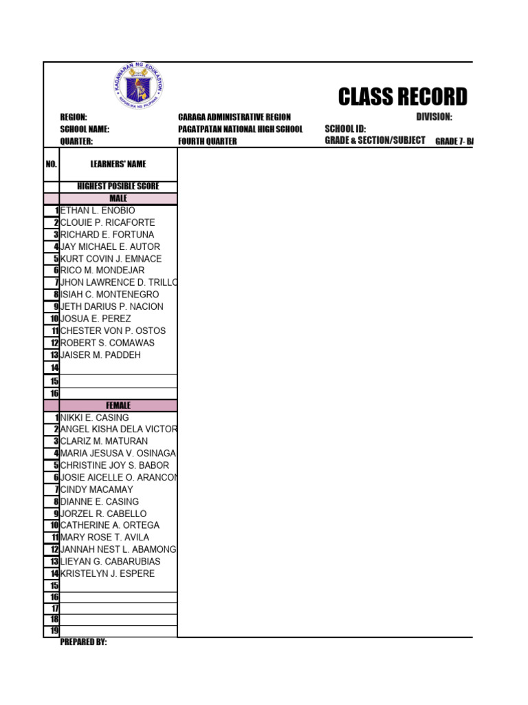 Class Record - Banzon Science | PDF