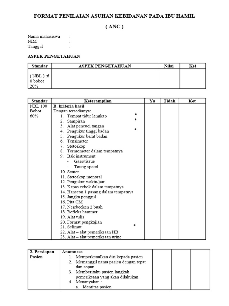 Format Daftar Tilik Anc | PDF