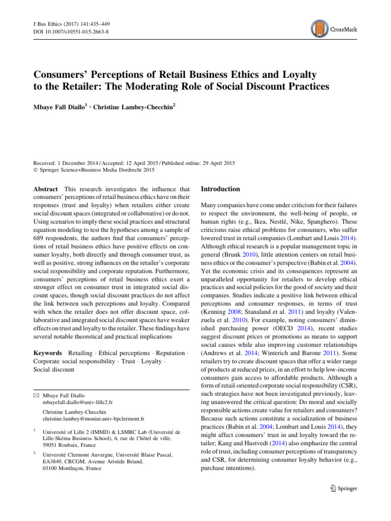 Consumers' Perceptions of Retail Business Ethics and Loyalty To The ...