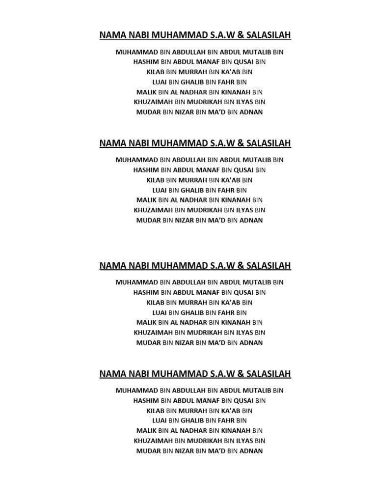 Nama Nabi Muhammad & Salasilah | PDF