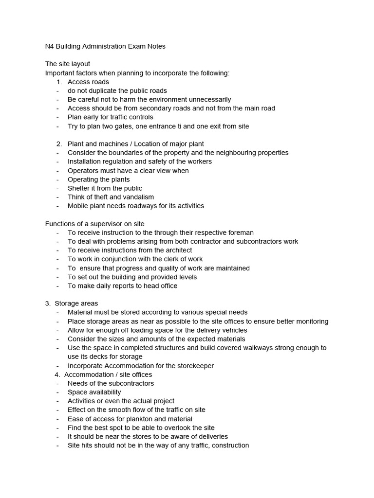 N4 Building Administration Exam Notes | PDF