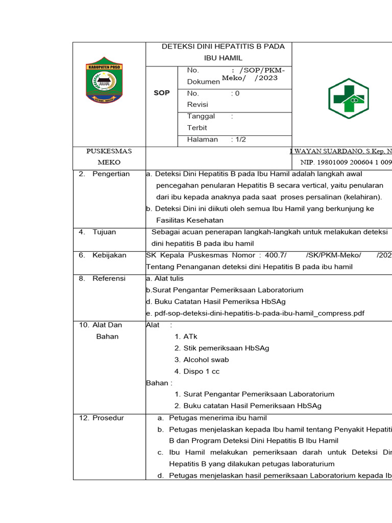 Sop Deteksi Dini Hepatitis Pada Ibu Hamil | PDF