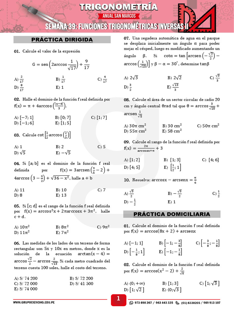 Dominio de funciones arccos y trigonometría | PDF
