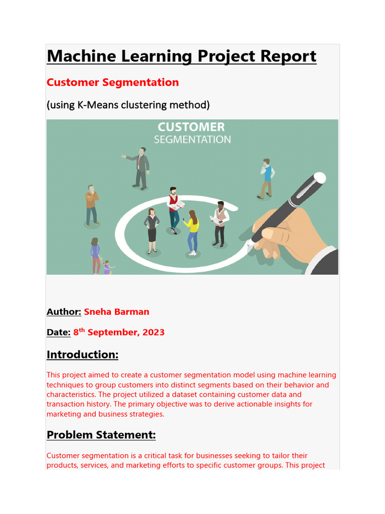 Machine Learning Project Report- Customer Segmentation | PDF