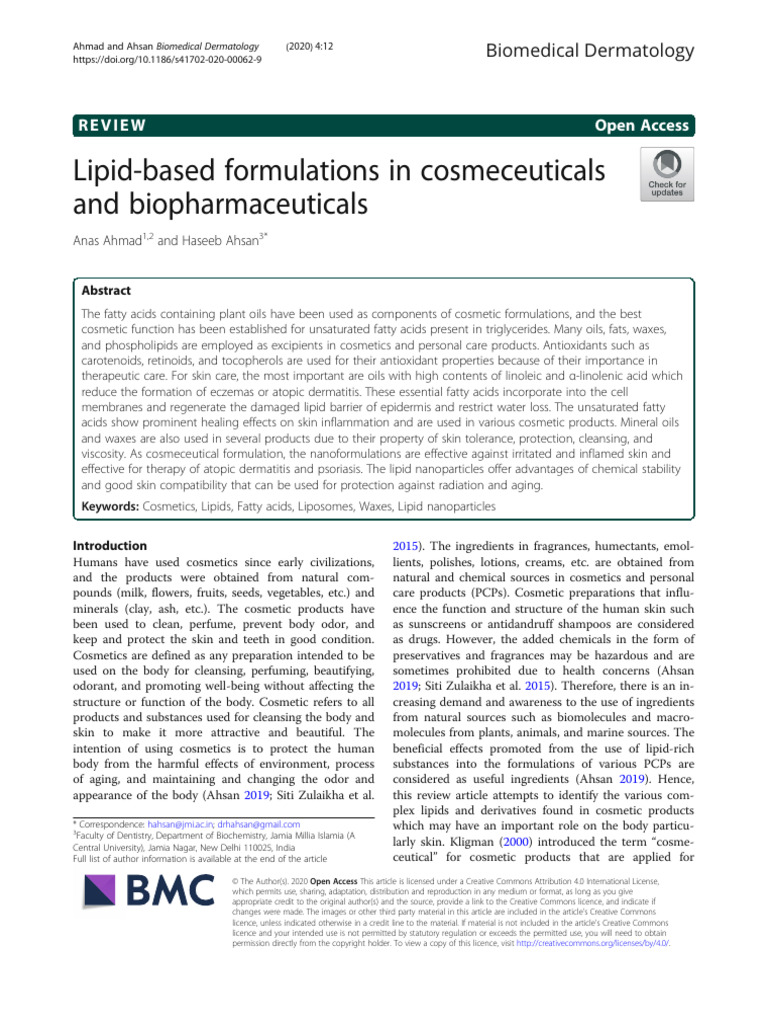 Lipid-Based Formulations in Cosmeceuticals and Biopharmaceuticals | PDF