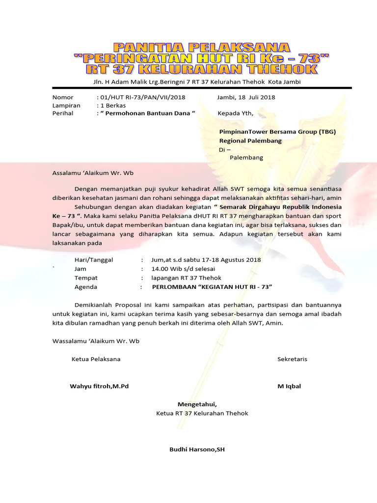 Proposal Kegiatan HUT RI ke-73 | PDF
