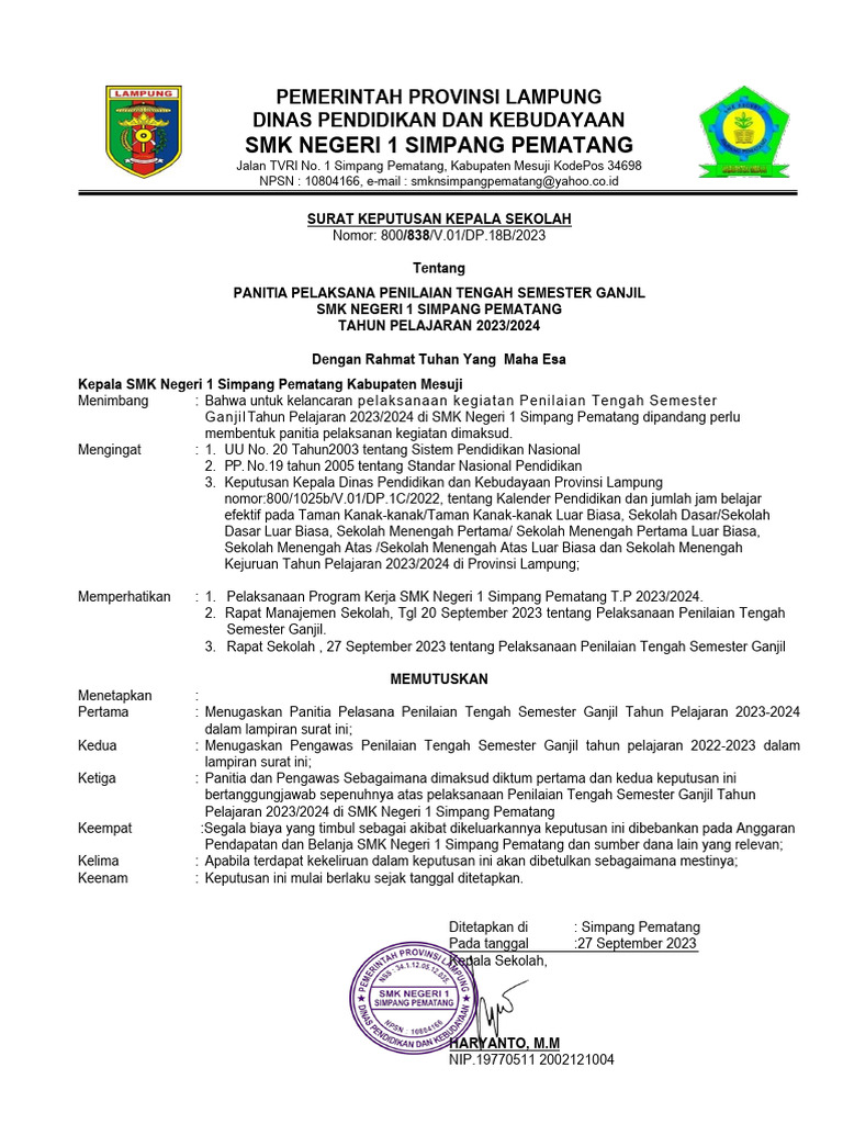 SK Tengah Semester Ganjil 2023 2024 - 26 September | PDF