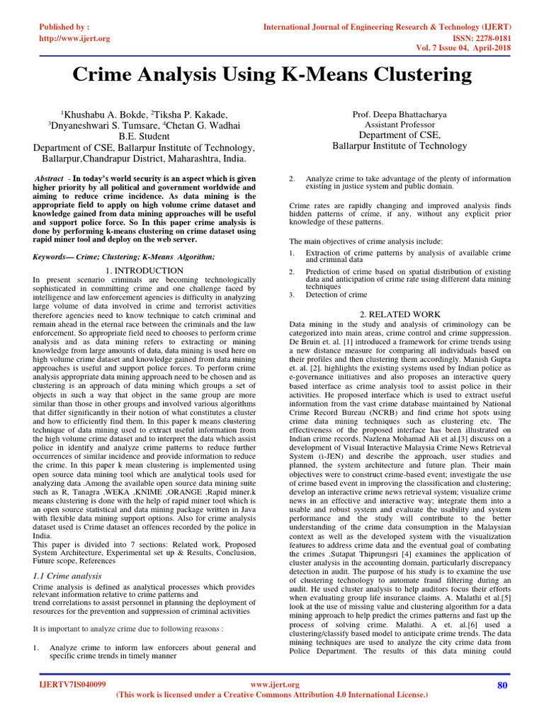 Crime Analysis Using K Means Clustering Ijertv7is040099 Pdf