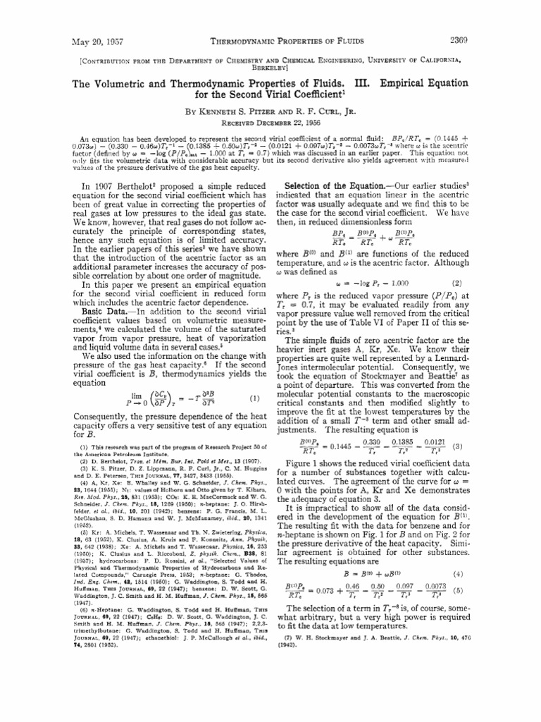 Pitzer 1957 | PDF | Gases | Pressure