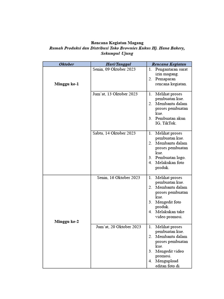 Rencana Kegiatan Magang WMK 2023 - Lisa Salsa Billa Dan Hartati | PDF