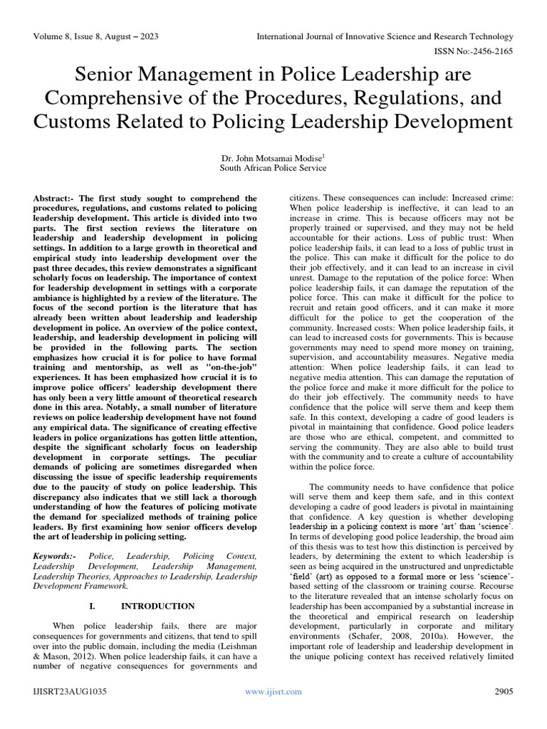 Senior Management in Police Leadership Are Comprehensive of The ... Senior Management in Police Leadership Are Comprehensive of The ...