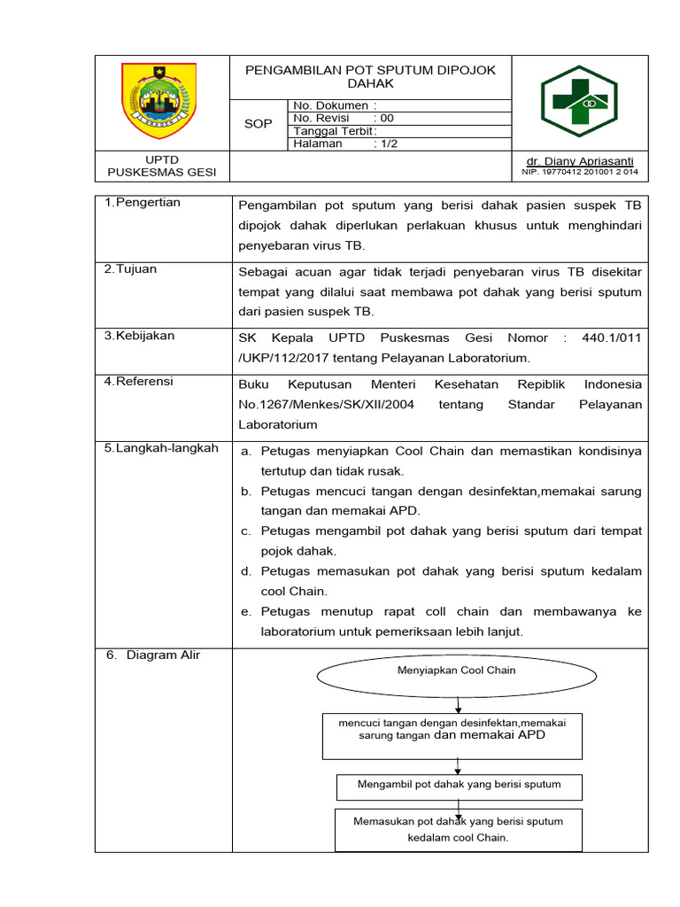 28. SOP PENGAMBILAN POT SPUTUM DIPOJOK DAHAK | PDF