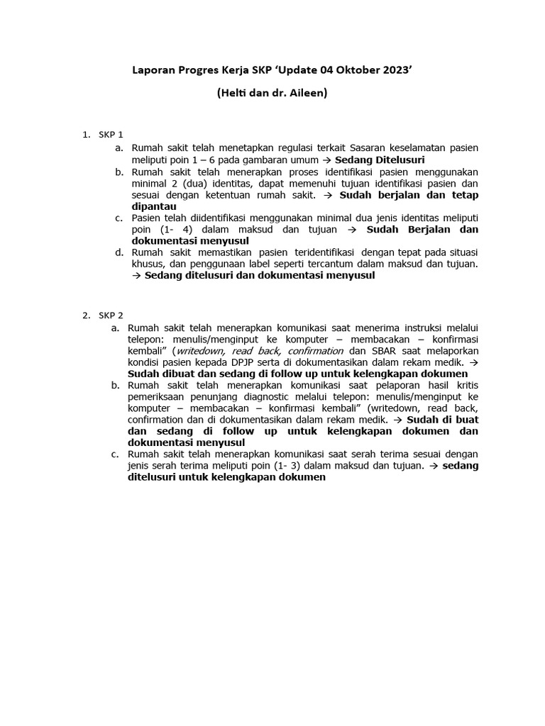 Laporan Progres Kerja SKP | PDF
