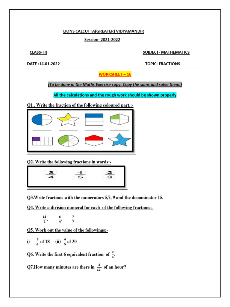 Class - Iii - Mathematics Worksheet | PDF