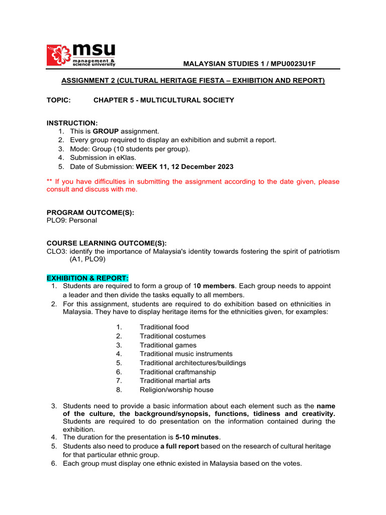 Assesment Handouts - Assignment 2 (Exhibition & Report) MS1 SEPT 2023 | PDF