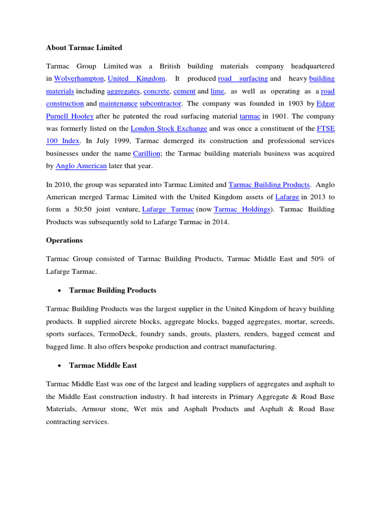 About Tarmac Limited | PDF