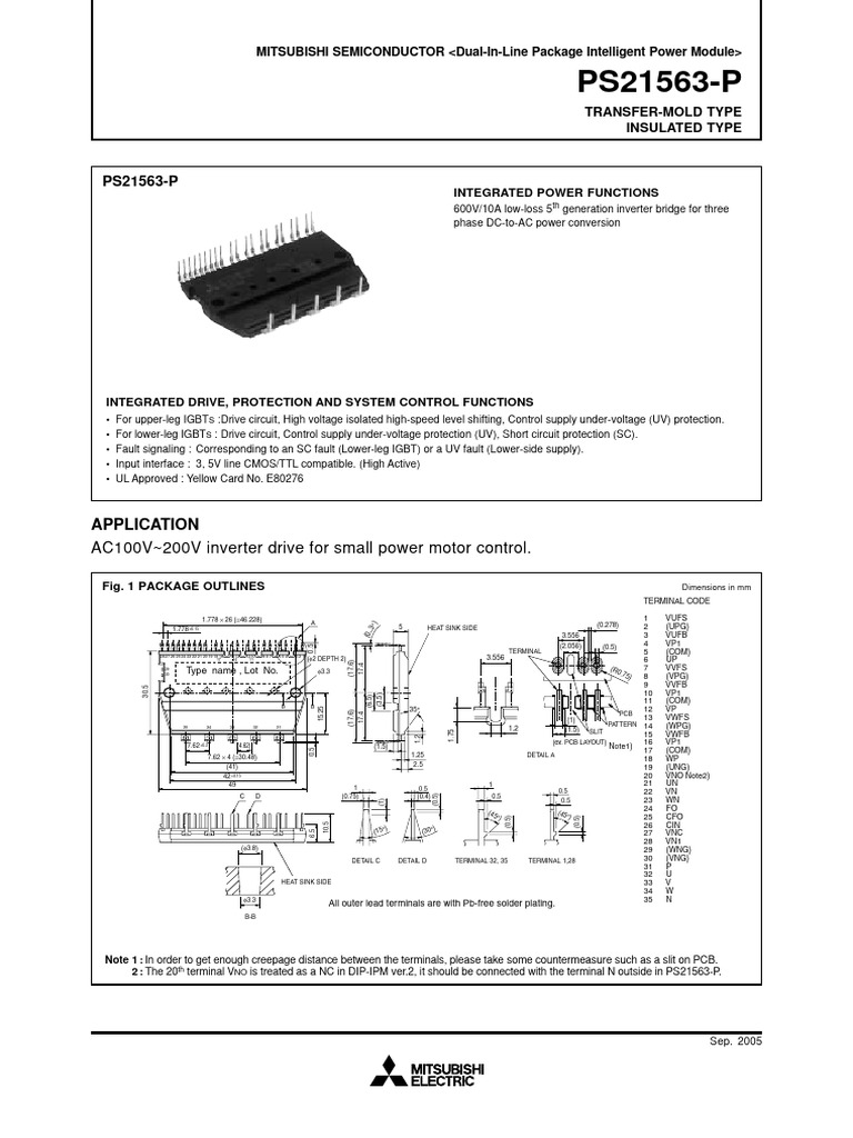 Mitsubishi PS21563-P Power Module | PDF