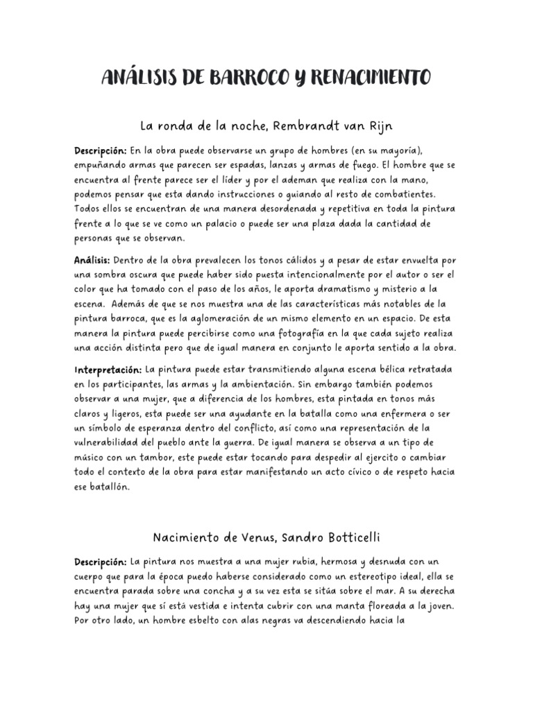 ANÁLISIS DE BARROCO Y RENACIMIENTO | PDF