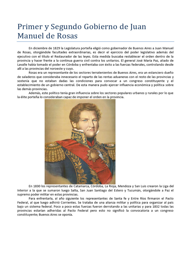 Primer y Segundo Gobierno de Juan Manuel de Rosas | PDF | América del ...