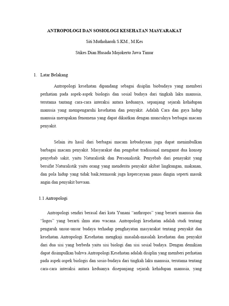 Antropologi Dan Sosiologi Kesehatan Masyarakat Pdf
