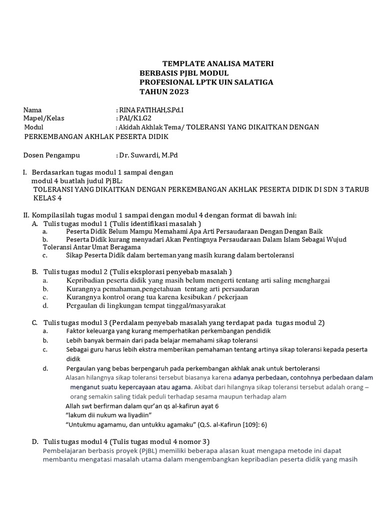 PJBL Modul 5 KB 4 Aqidah Akhlak | PDF