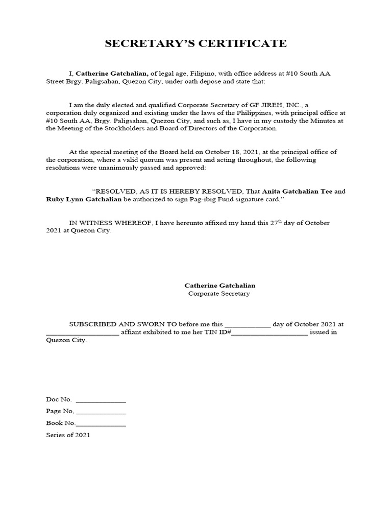 GF Jireh Sec - Cert HDMF | PDF