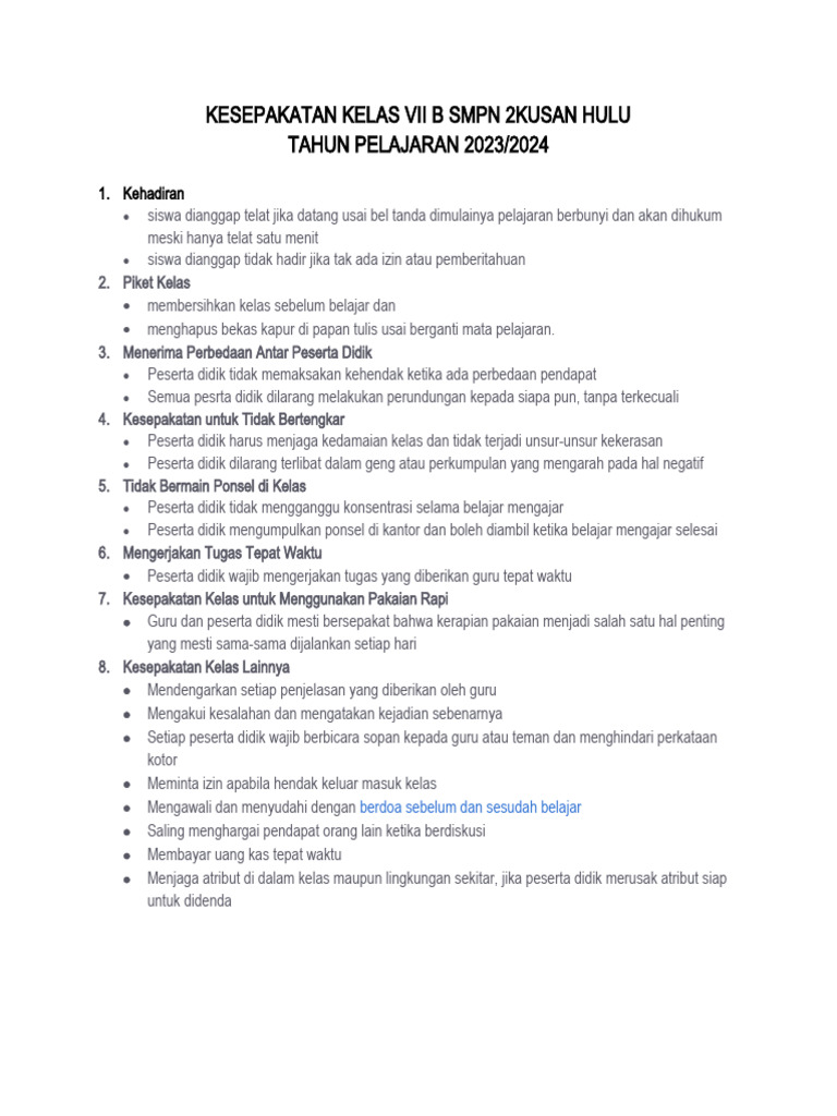 Kesepakatan Kelas Vii B Smpn 2kusan Hulu Pdf