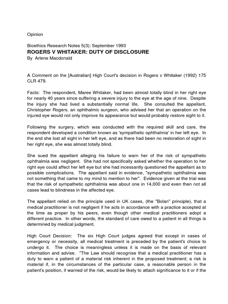 0503 Rogers v Whitaker duty of disclosure | PDF