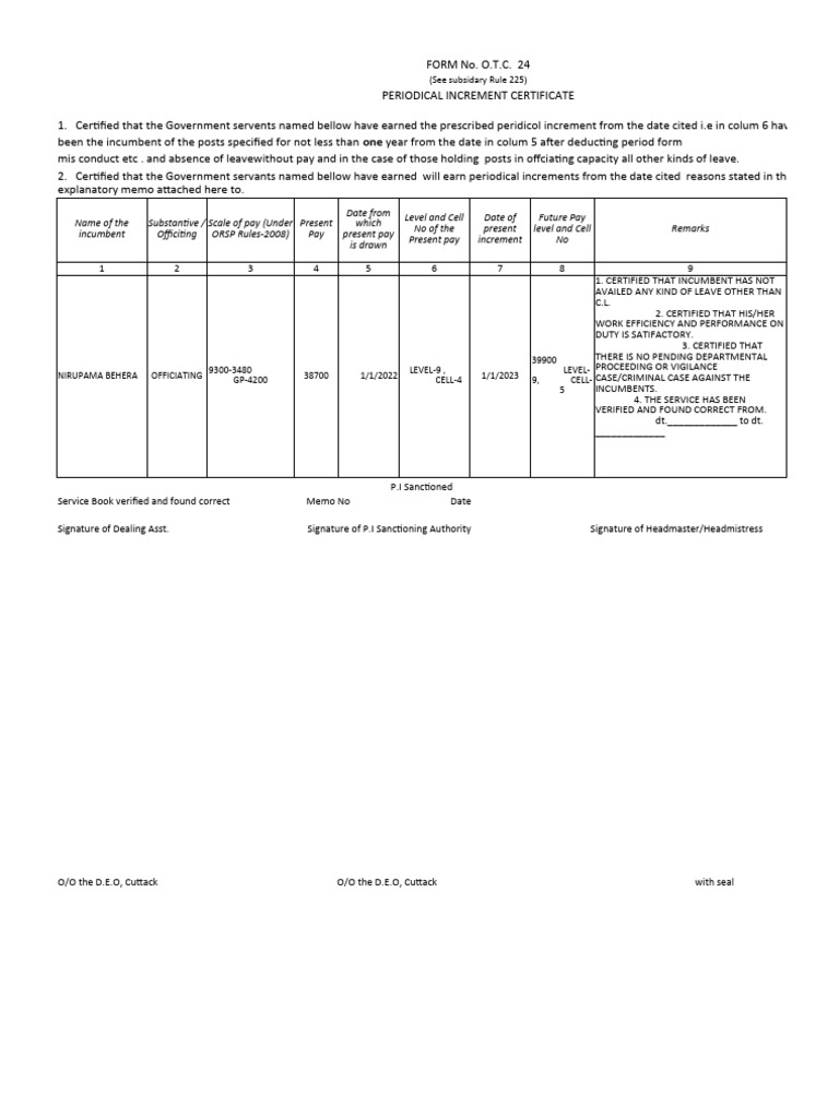 Increment New Form-1 | PDF