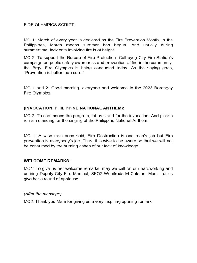Fire Olympics Script | PDF | Fires