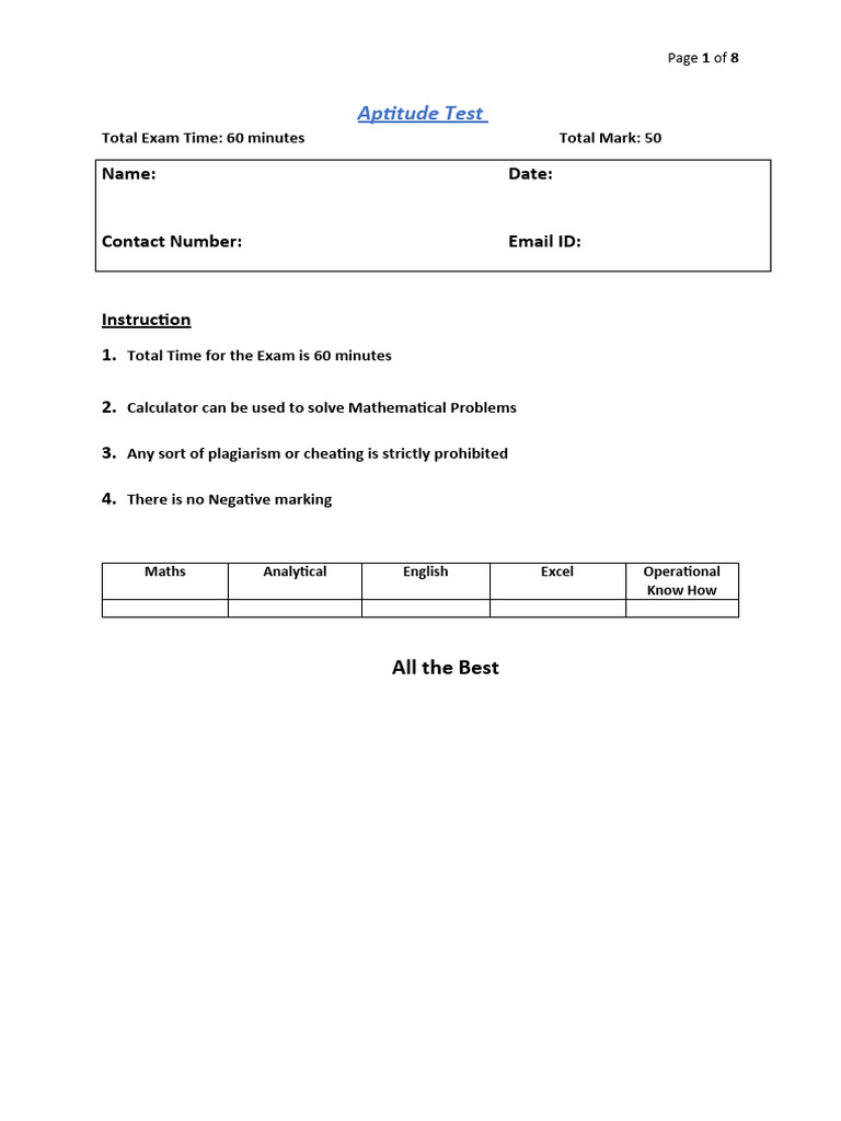 Total Aptitude Test Questions PDF | PDF