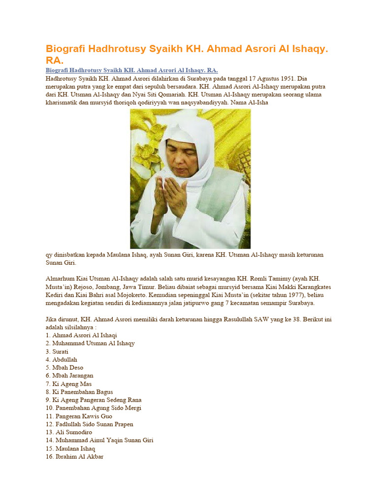 Biografi KH. Ahmad Asrori Al-Ishaqy | PDF