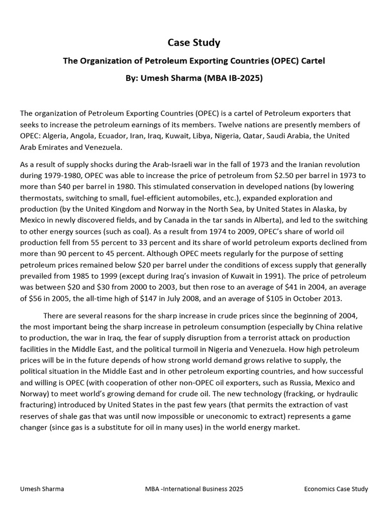 OPEC - Umesh Sharma - Case Study | PDF | Opec | Petroleum