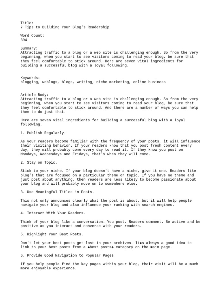 7 Tips To Building Your Blog S Readership Pdf 
