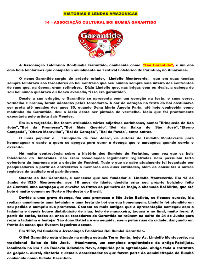 História do Boi Garantido em Parintins | PDF