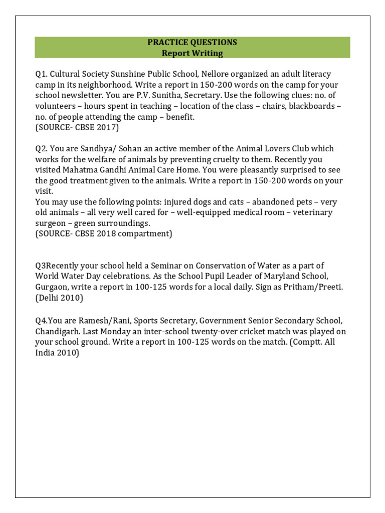 Practice Questions - Report Writing | PDF