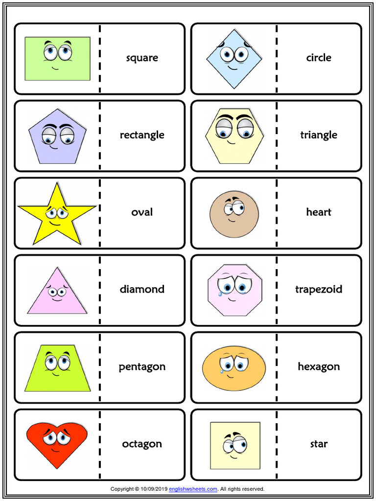 shapes vocabulary esl printable dominoes game for kids | PDF