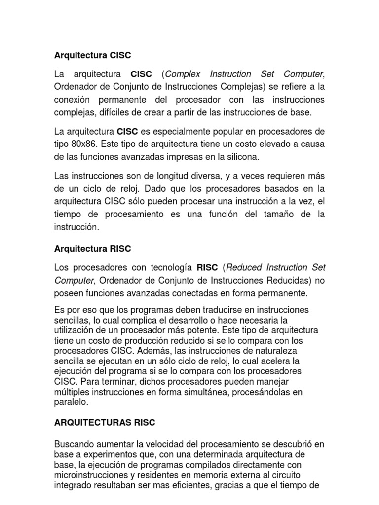 CISC vs RISC: Comparativa y Diseño | PDF | Unidad Central de ...