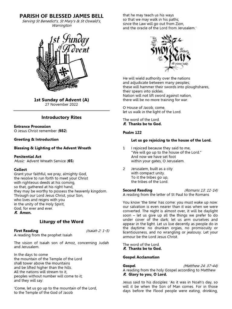 Mass Sheet Advent 1A | PDF | Mass (Liturgy) | Christian Worship And Liturgy