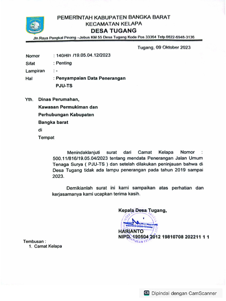 Tembusan Surat PJU-TS Dinas PERKIMHUB | PDF