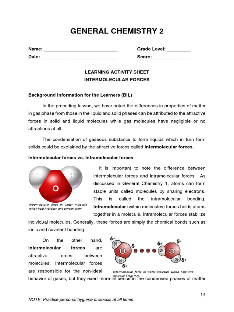 Activity Sheet 2 Intermolecular Forces | PDF | Intermolecular Force | Ion