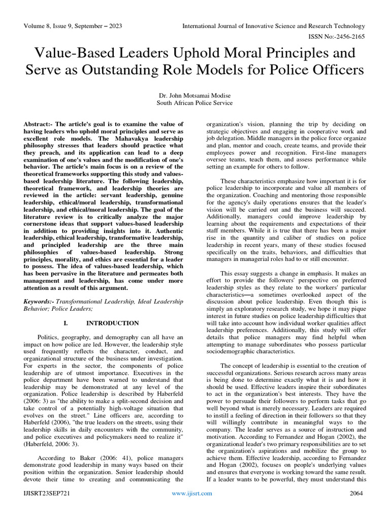 Value-Based Leaders Uphold Moral Principles and Serve as Outstanding ...