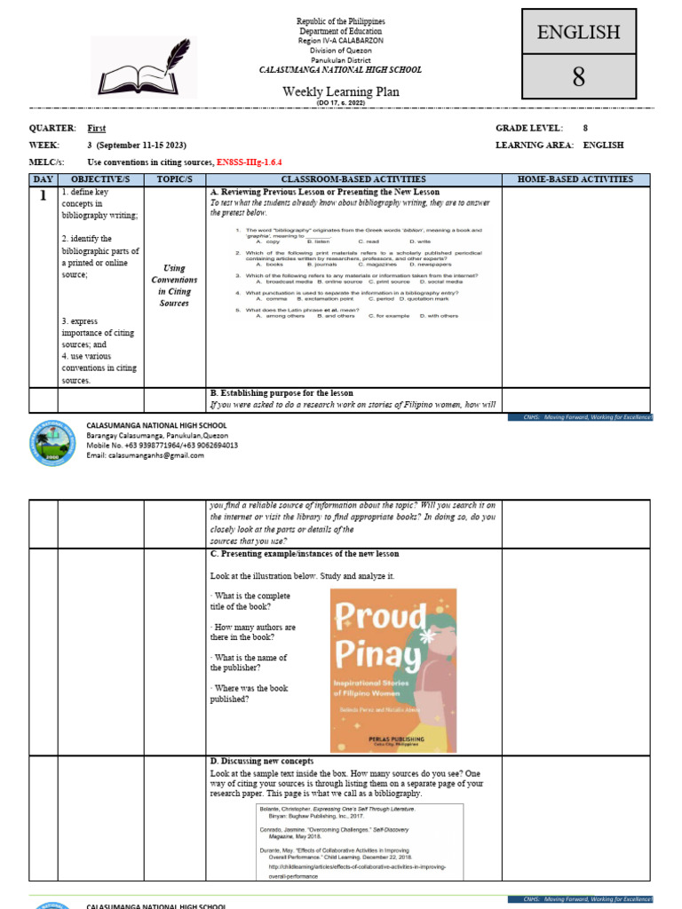 Eng8 Q1 WLP Wk3 | PDF | Bibliography | Citation Eng8 Q1 WLP Wk3 | PDF | Bibliography | Citation