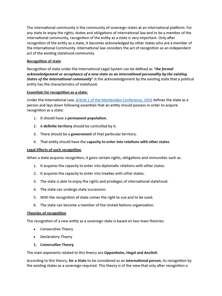 Recognition of States Notes | PDF