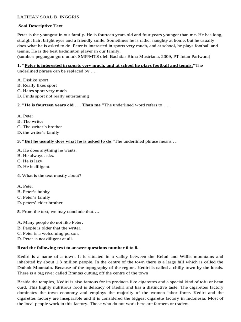 Latihan Soal Descriptive Text | PDF