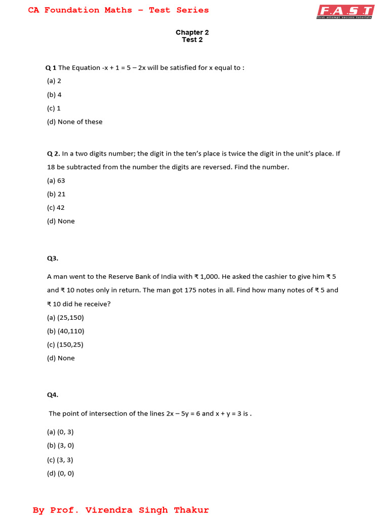CA Foundation Maths Test Series | PDF | Equations | Mathematical Concepts
