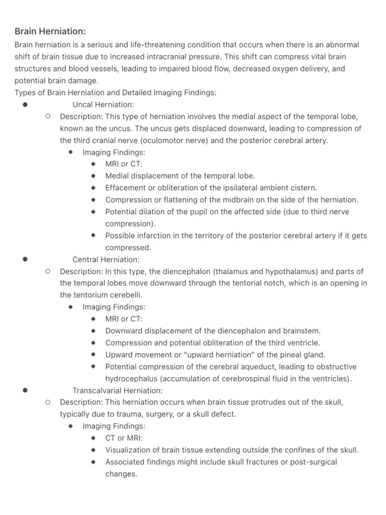 Types and Imaging of Brain Herniation | PDF