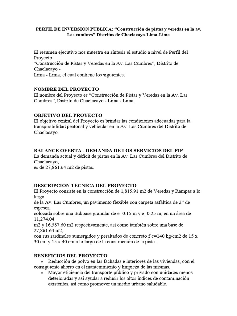 Perfil de Inversion Publica | PDF | Peatonal