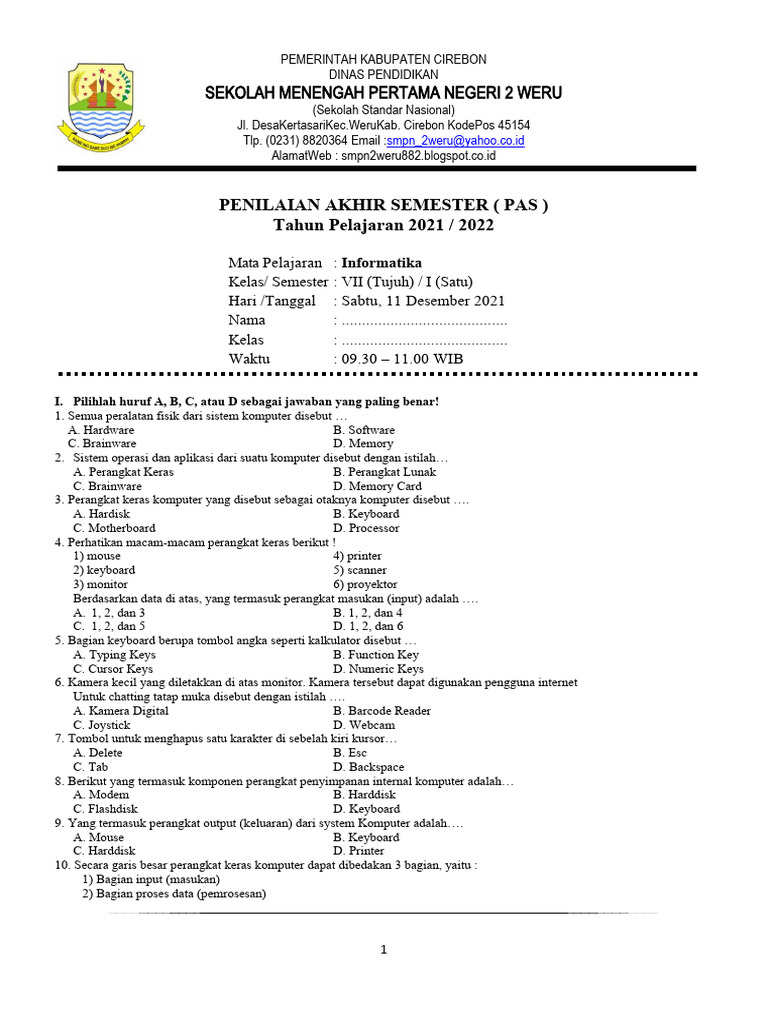 Soal Pas Informatika Kelas 7 Pdf